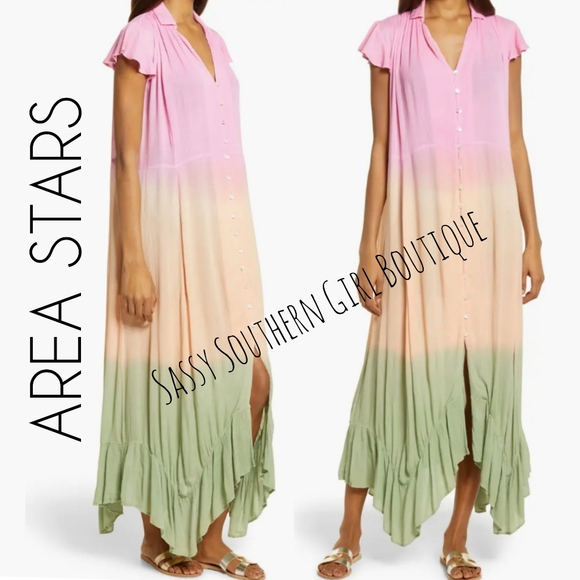 AREA | Dresses | Area Stars Pink Green Yellow Ombre Maxi Dress | Poshmark